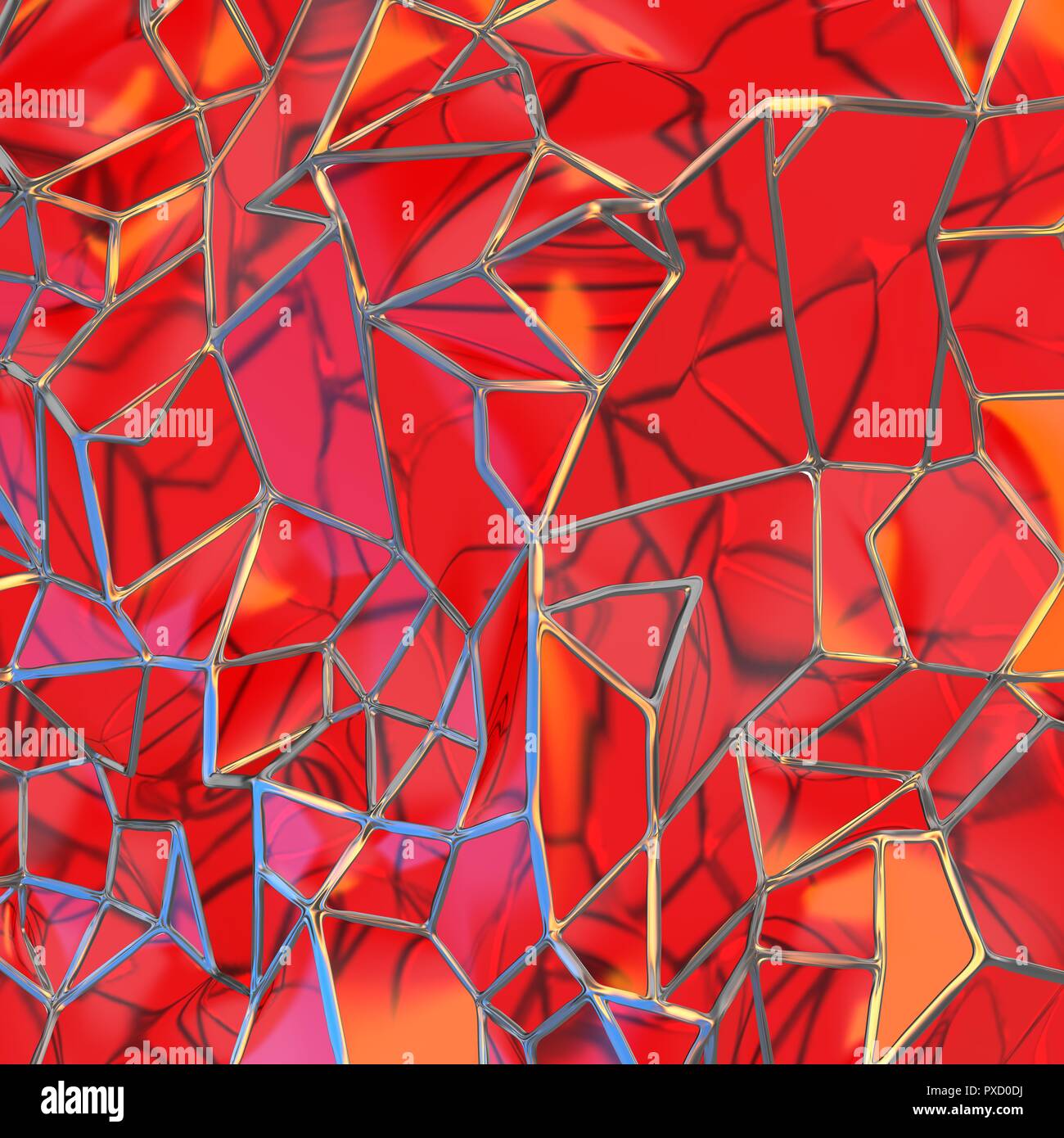 Abstract 3d rendering of chaotic red glass windows landscape structure ...