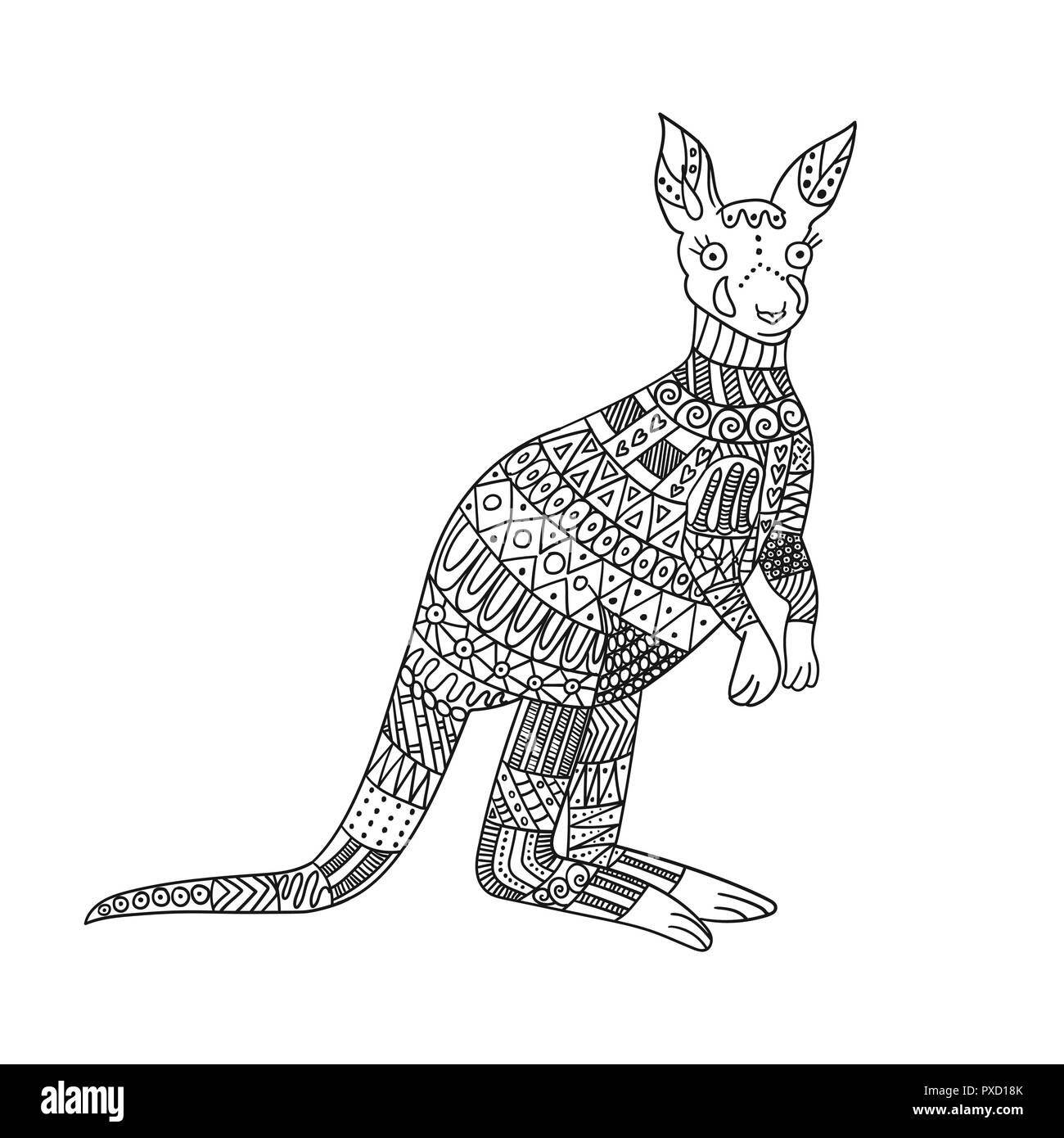 Stylized kangaroo isolated on white background. Freehand ornamental ...