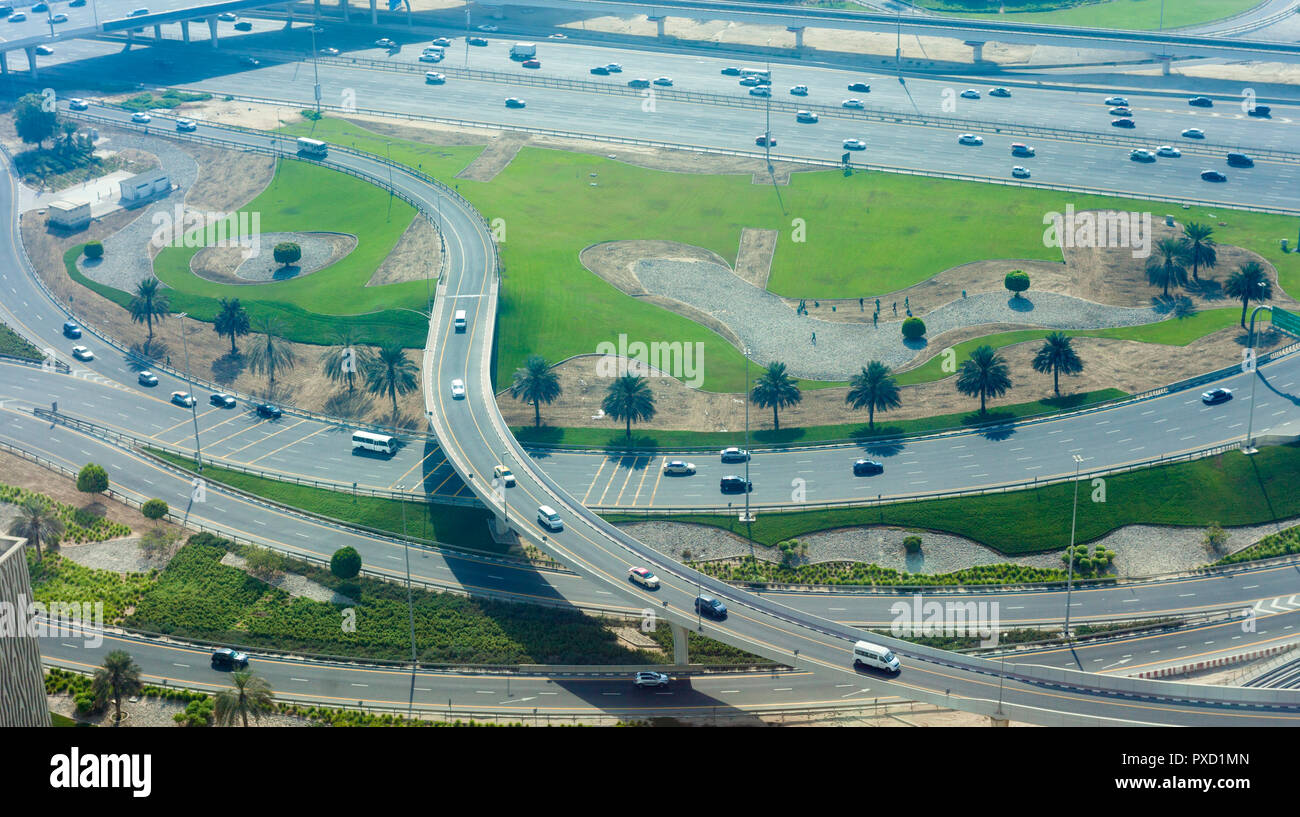 intersection of roads in Dubai city, United Arab Emirates. aerial view ...