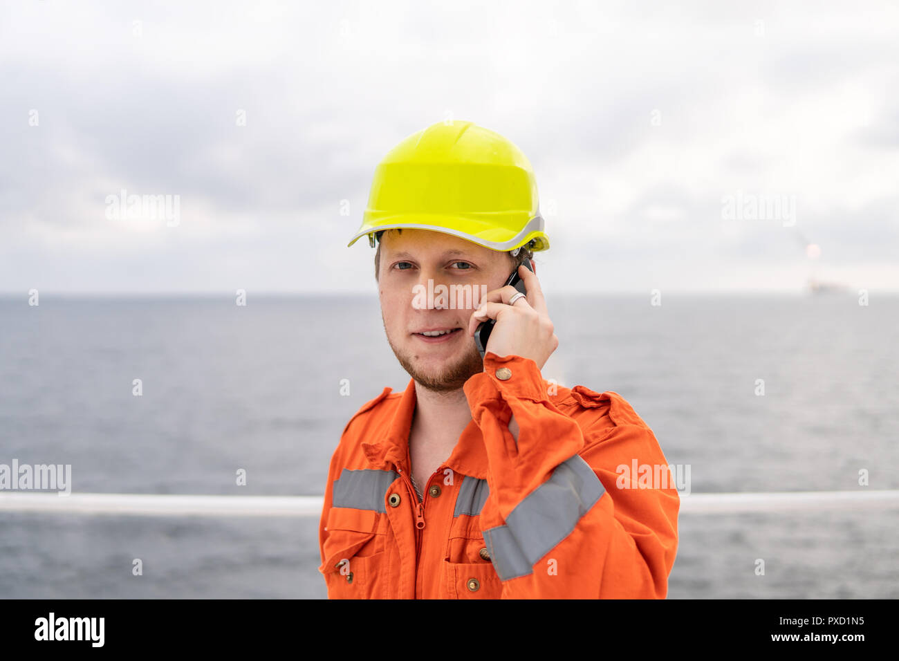 Marine Deck Officer or Chief mate on deck of vessel or ship Stock Photo ...