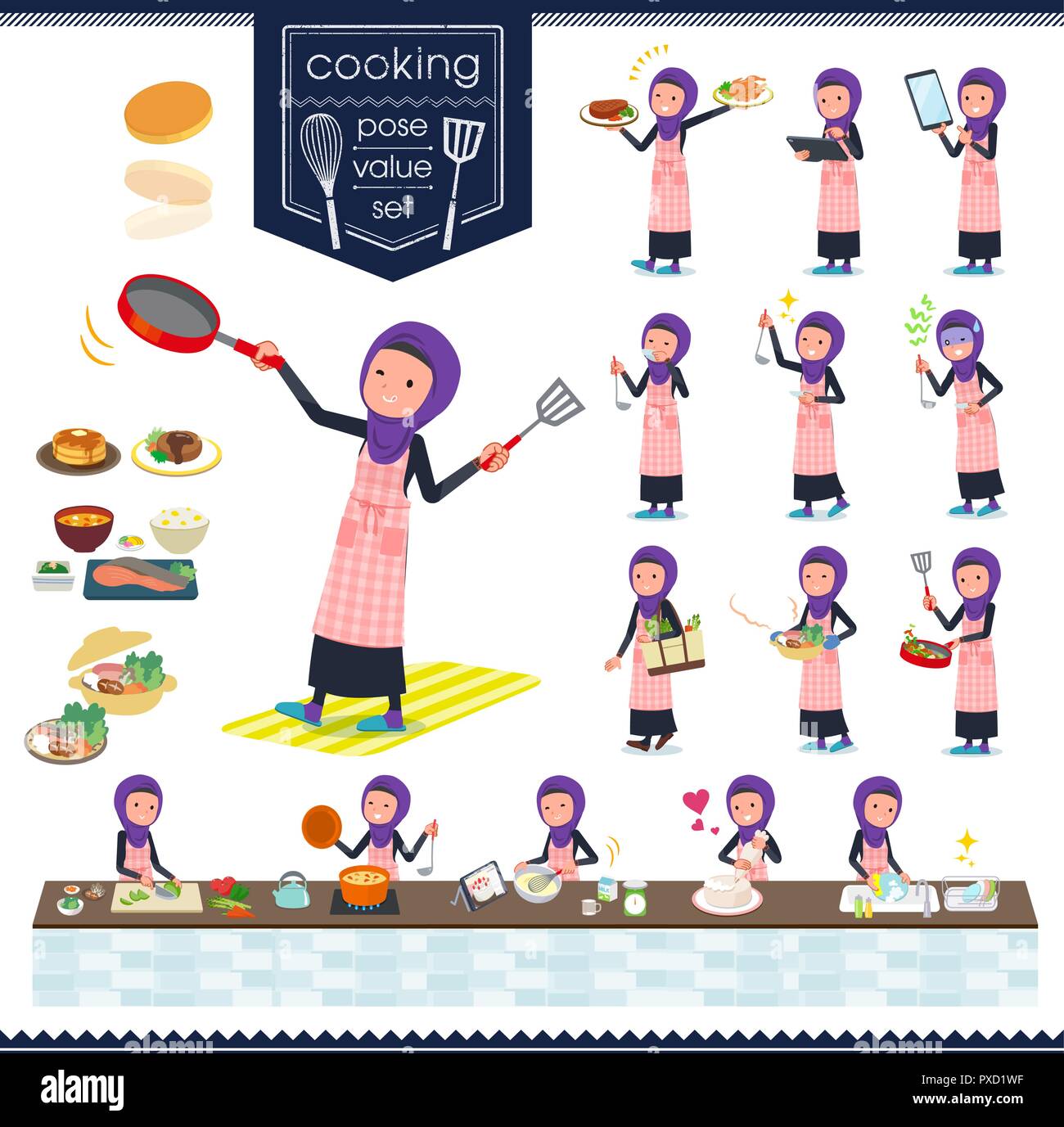 A set of women wearing hijab about cooking.There are actions that are ...