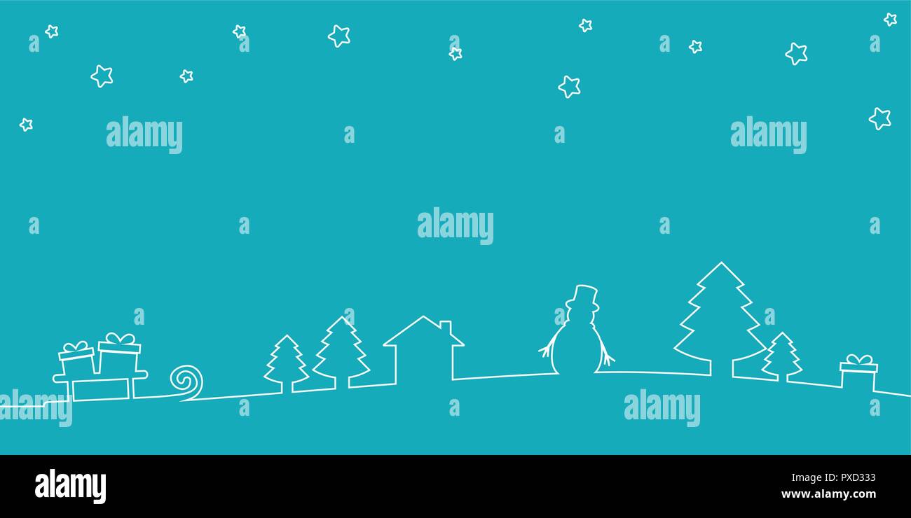 christmas landscape background line drawing vector illustration EPS10 ...