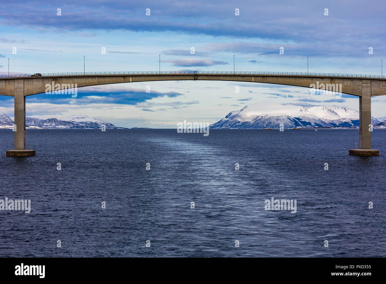Wake after ship strait after a bridge in lofoten and vesteraalen in ...
