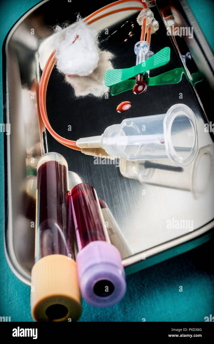 Blood extraction equipment to a donor in a hospital, conceptual image ...