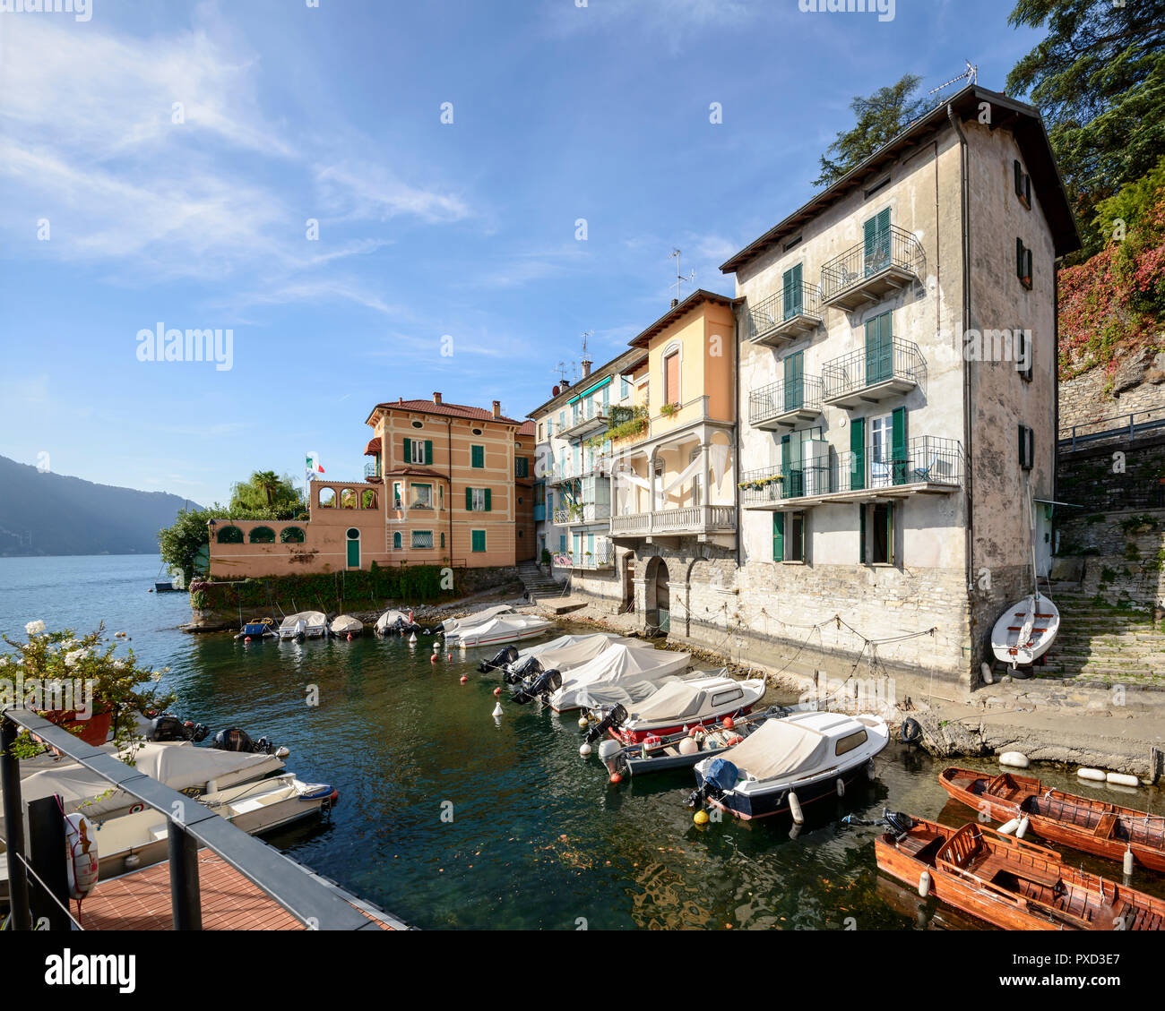 cityscape with old houses on small harbor at historical touristic ...