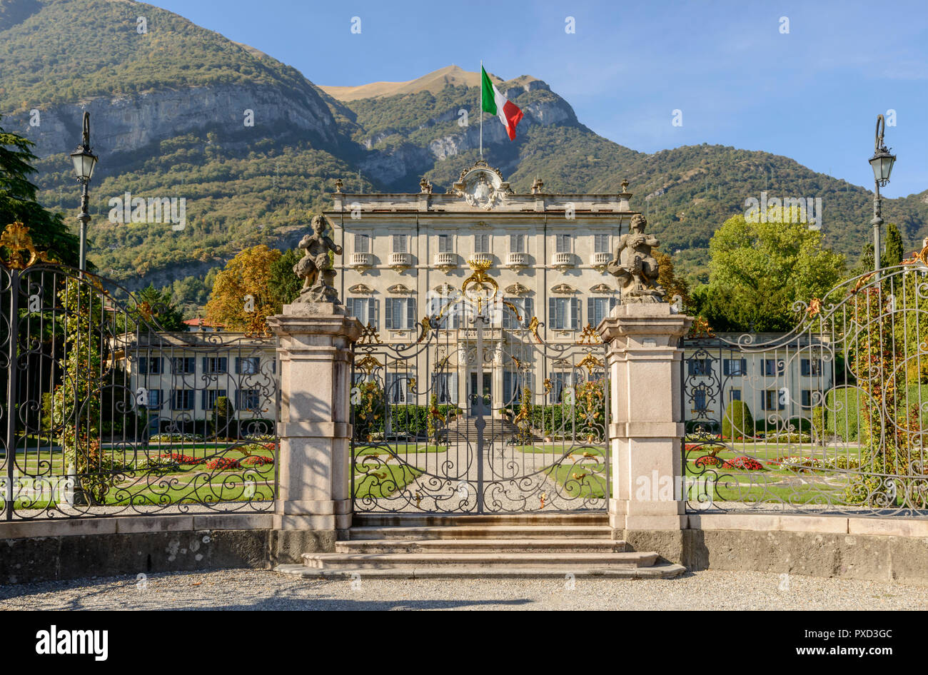 wrought iron on monumental gate of ancient villa on lake coast of Como ...
