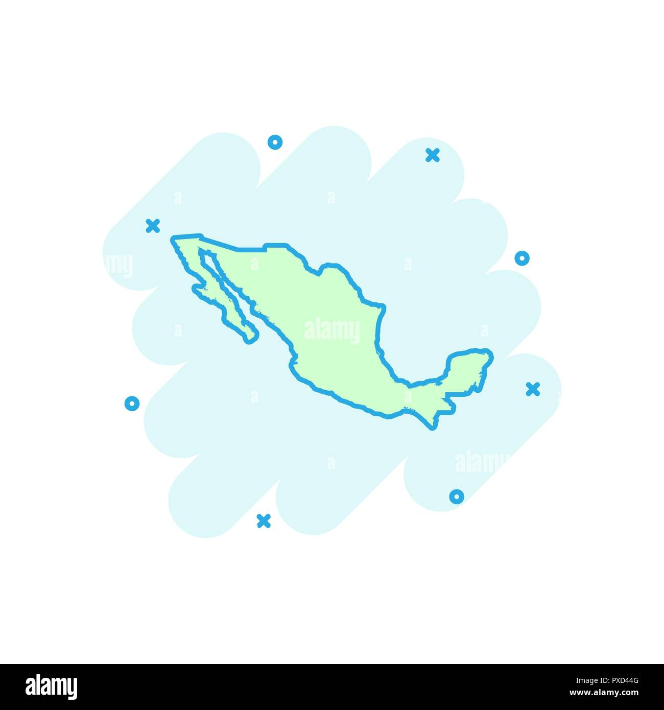 Vector cartoon Mexico map icon in comic style. Mexico sign illustration ...