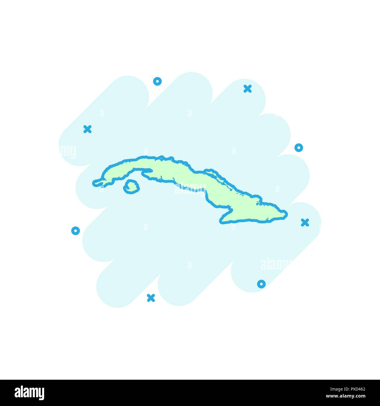 Vector cartoon Cuba map icon in comic style. Cuba sign illustration ...