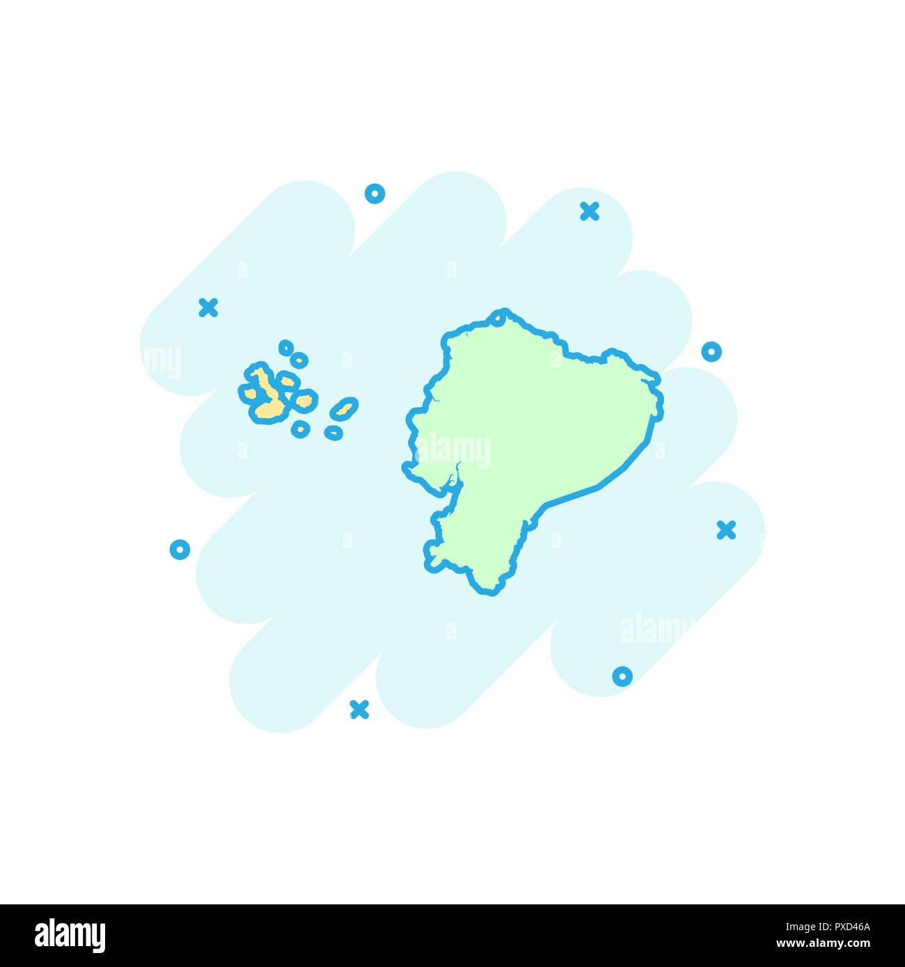 Vector cartoon Ecuador map icon in comic style. Ecuador sign ...