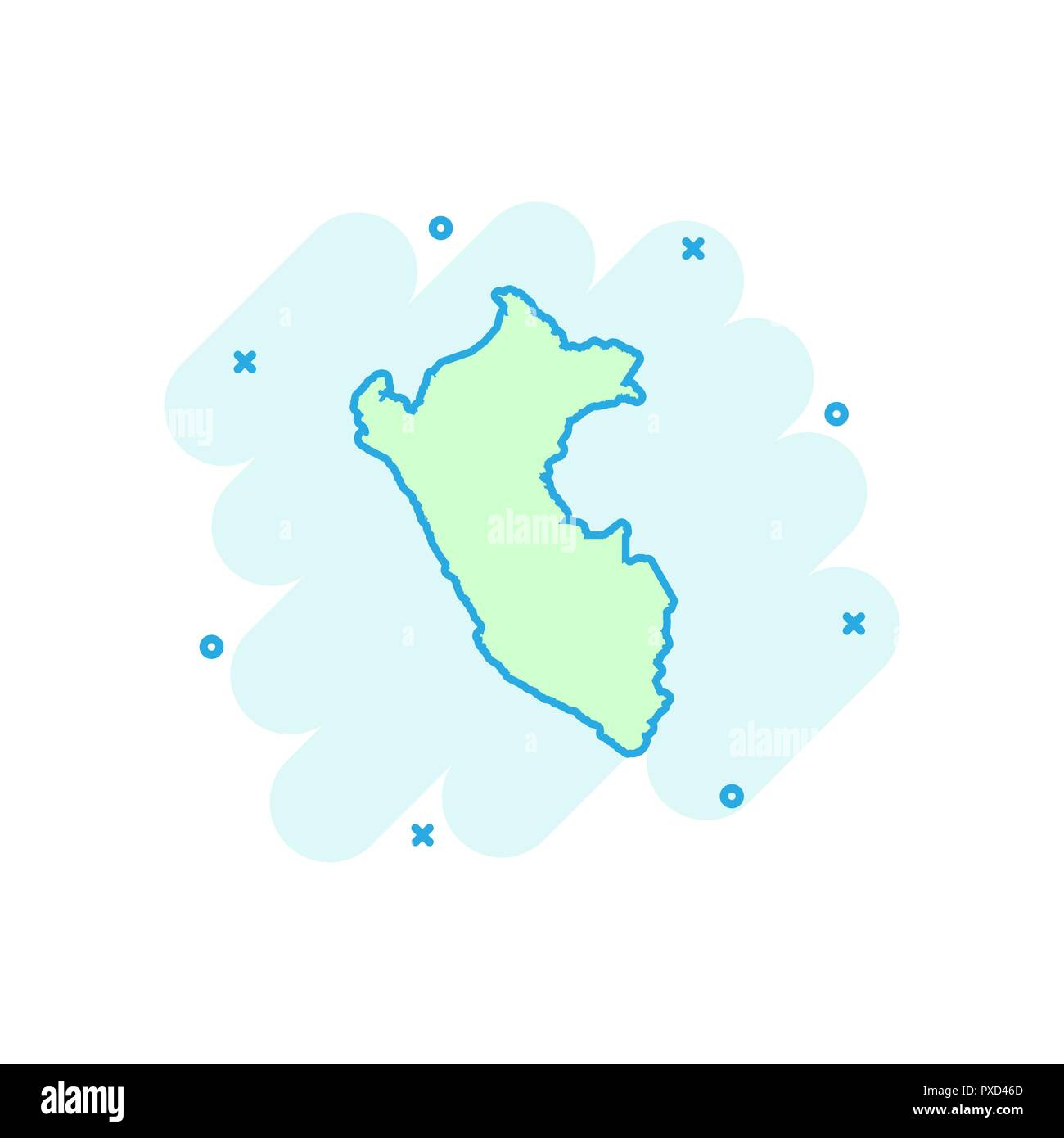 Vector cartoon Peru map icon in comic style. Peru sign illustration ...