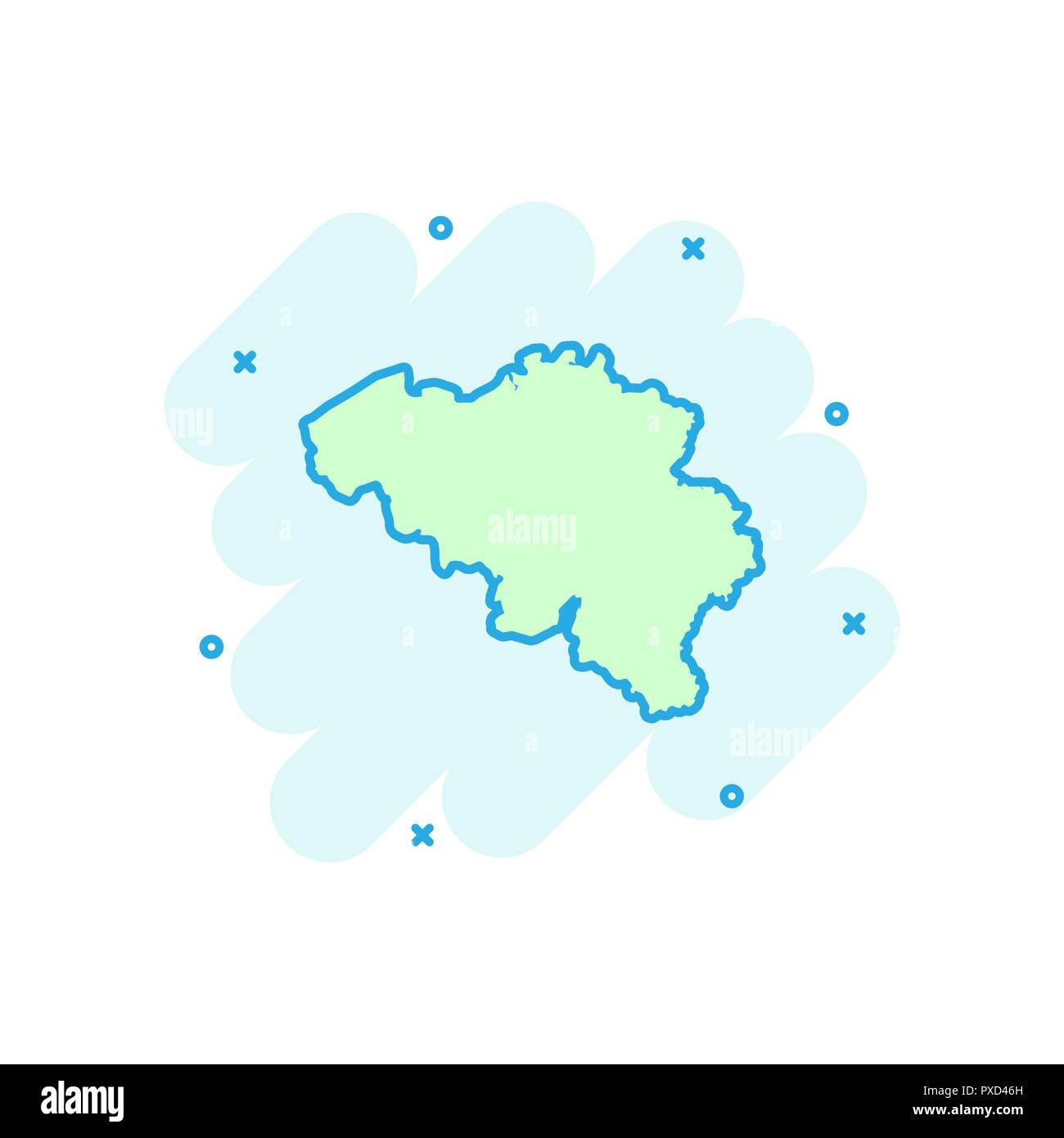 Vector cartoon Belgium map icon in comic style. Belgium sign ...