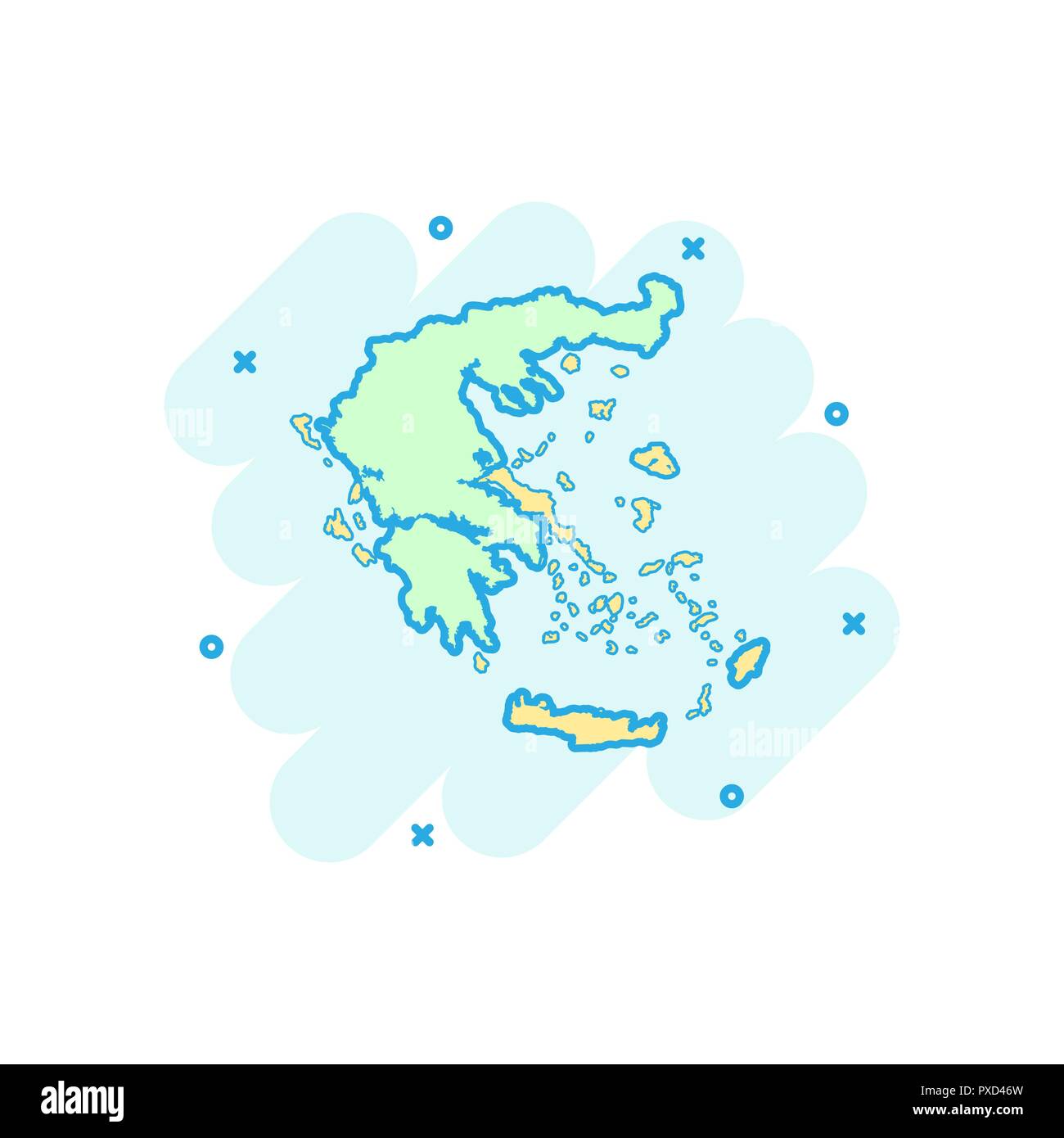 Vector cartoon Greece map icon in comic style. Greece sign illustration ...