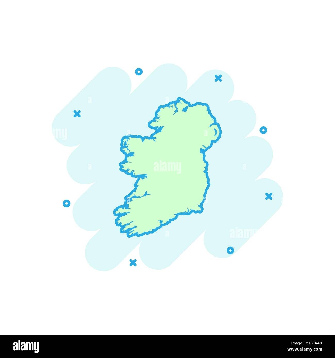 Vector cartoon Ireland map icon in comic style. Ireland sign ...