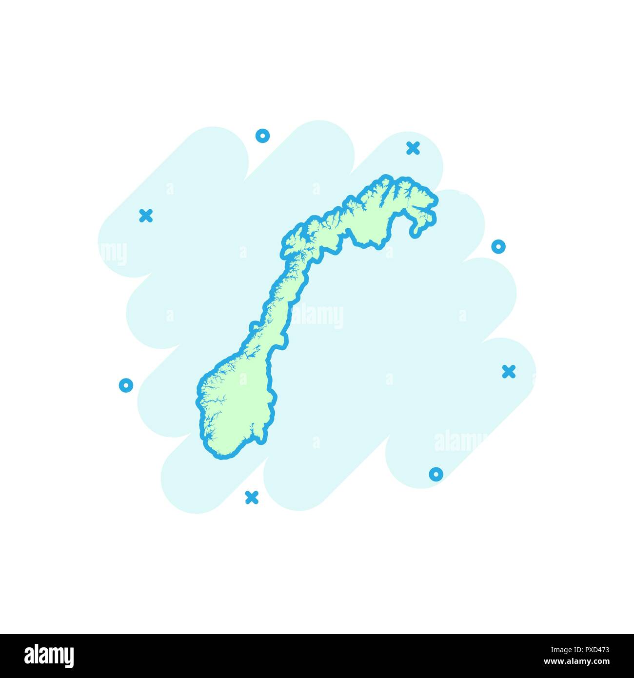 Vector cartoon Norway map icon in comic style. Norway sign illustration ...