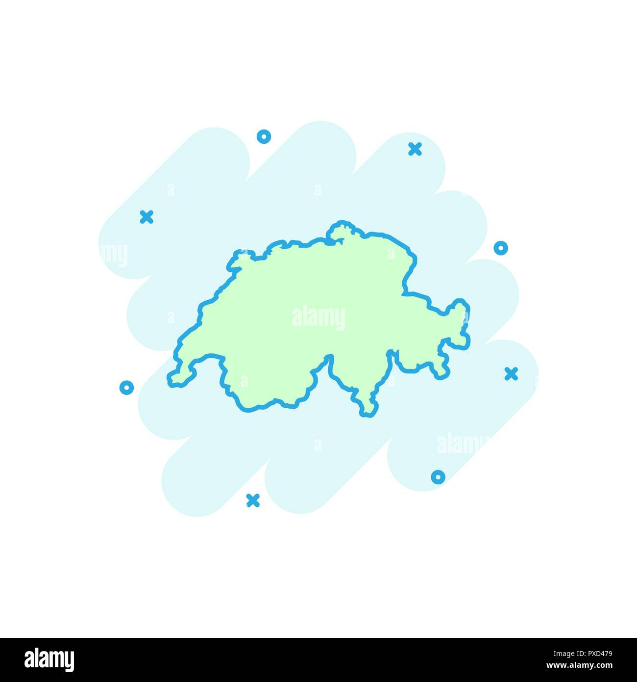 Vector cartoon Switzerland map icon in comic style. Switzerland sign ...