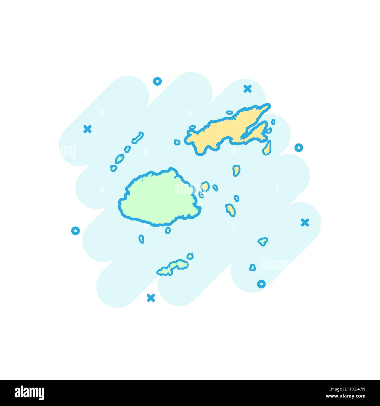 Vector cartoon Fiji map icon in comic style. Fiji sign illustration ...