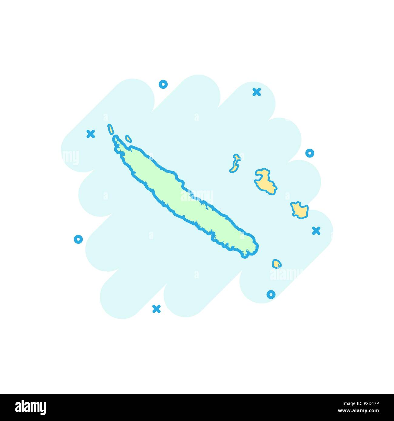 Vector cartoon New Caledonia map icon in comic style. New Caledonia ...