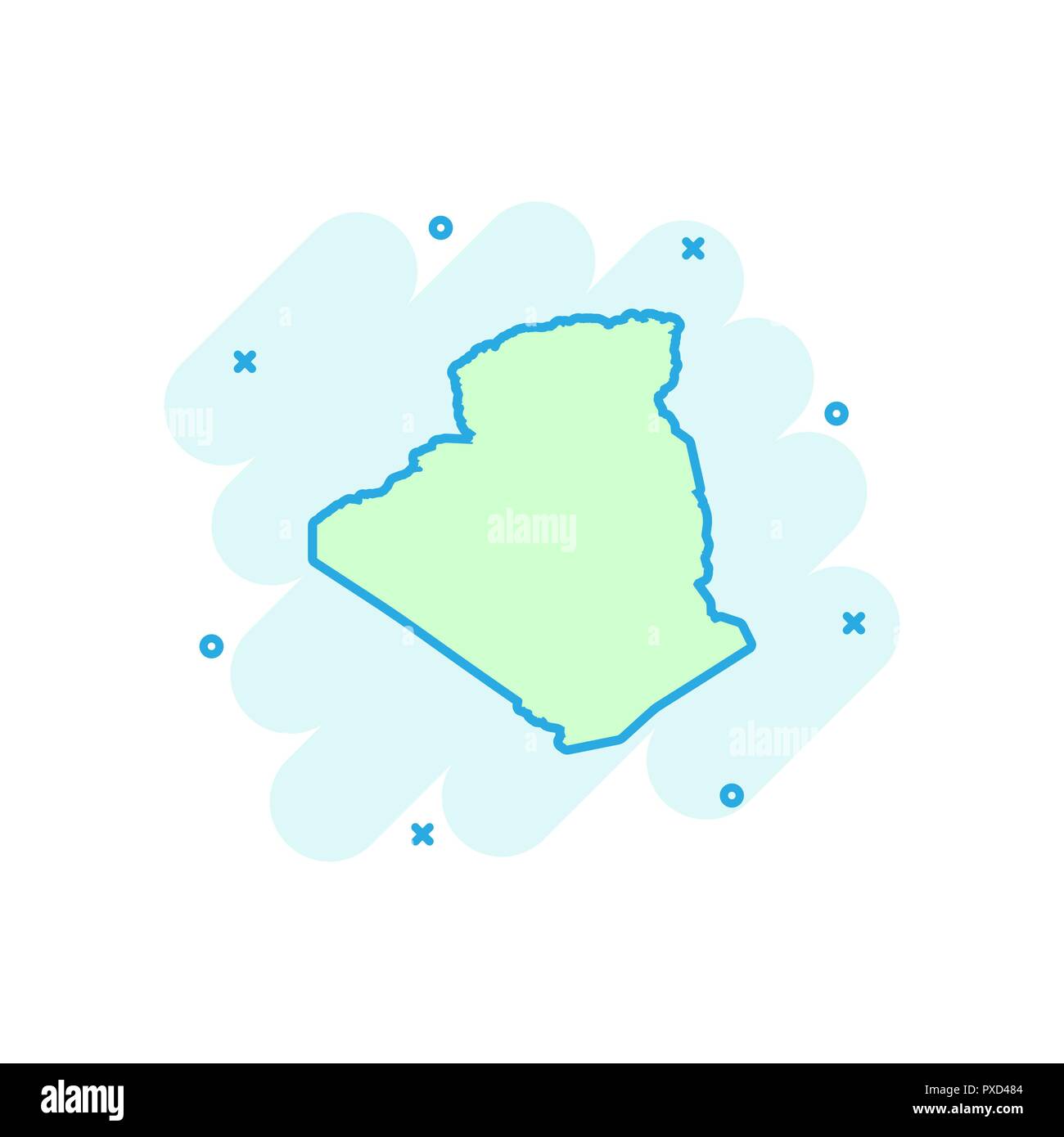 Vector cartoon Algeria map icon in comic style. Algeria sign ...