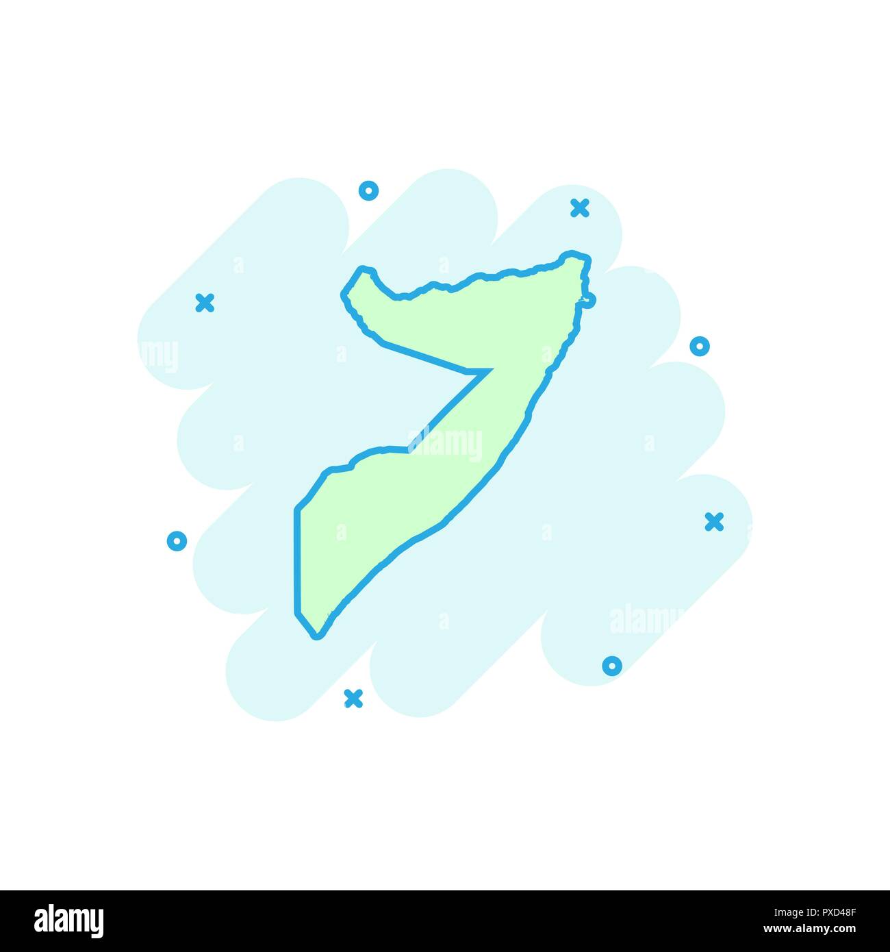 Vector cartoon Somalia map icon in comic style. Somalia sign ...