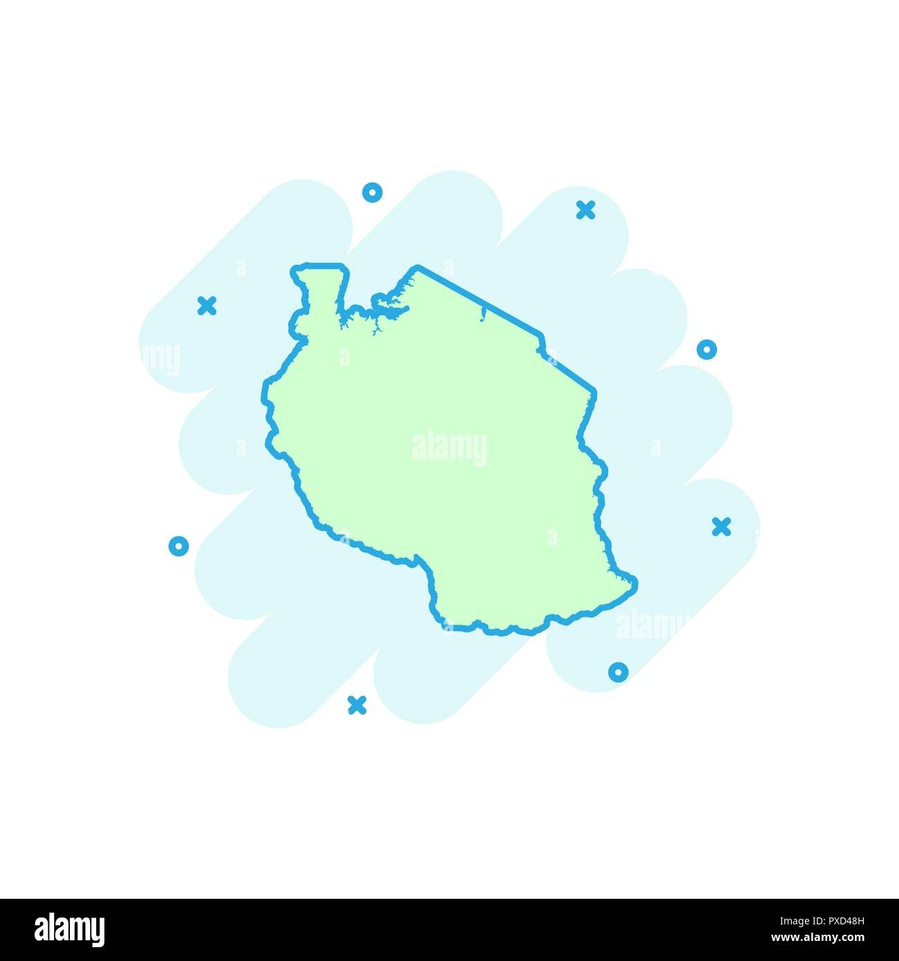 Vector cartoon Tanzania map icon in comic style. Tanzania sign ...
