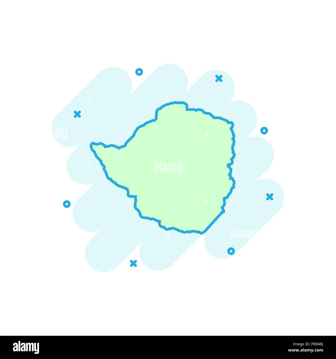Vector cartoon Zimbabwe map icon in comic style. Zimbabwe sign ...