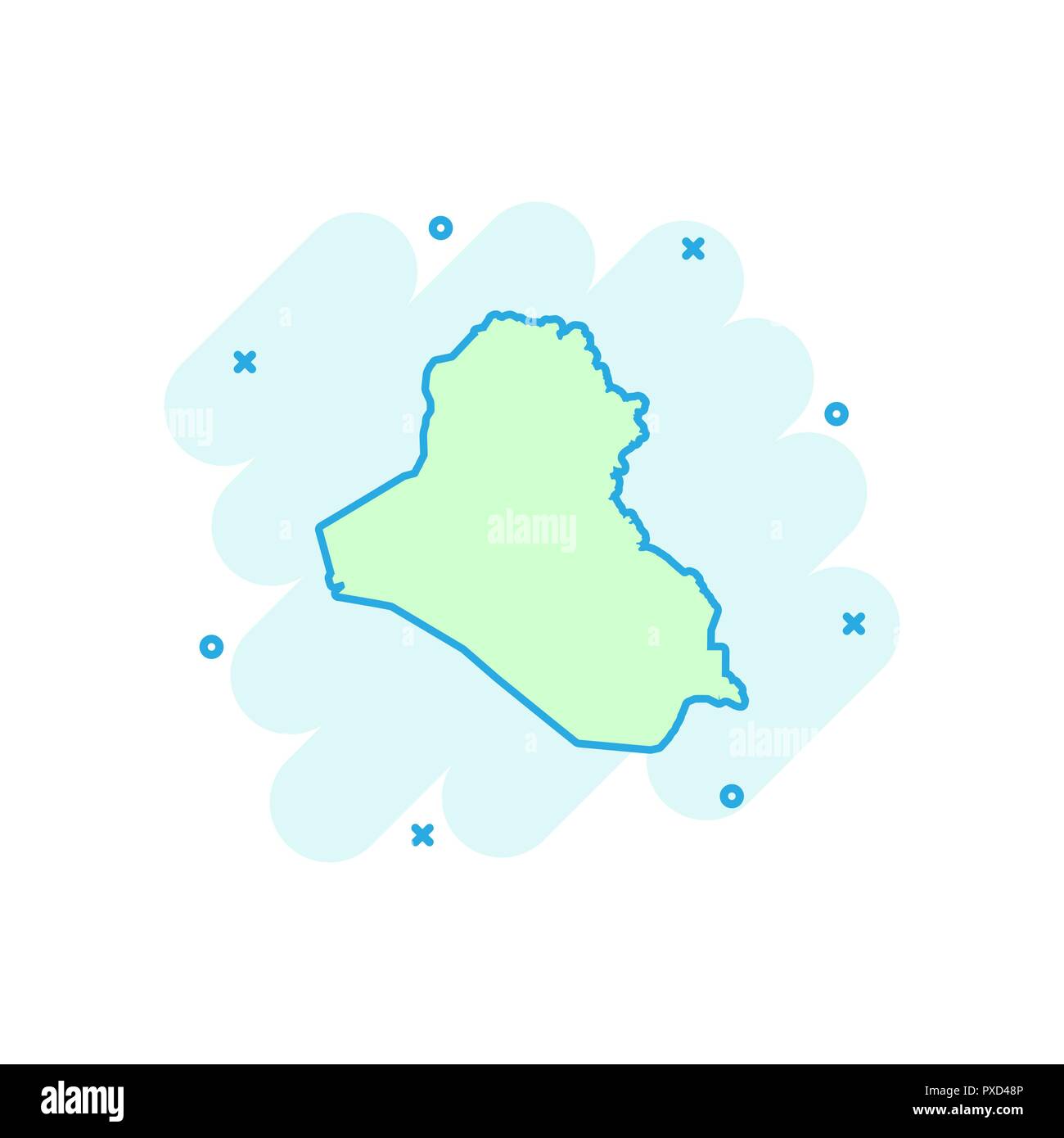 Vector cartoon Iraq map icon in comic style. Iraq sign illustration ...