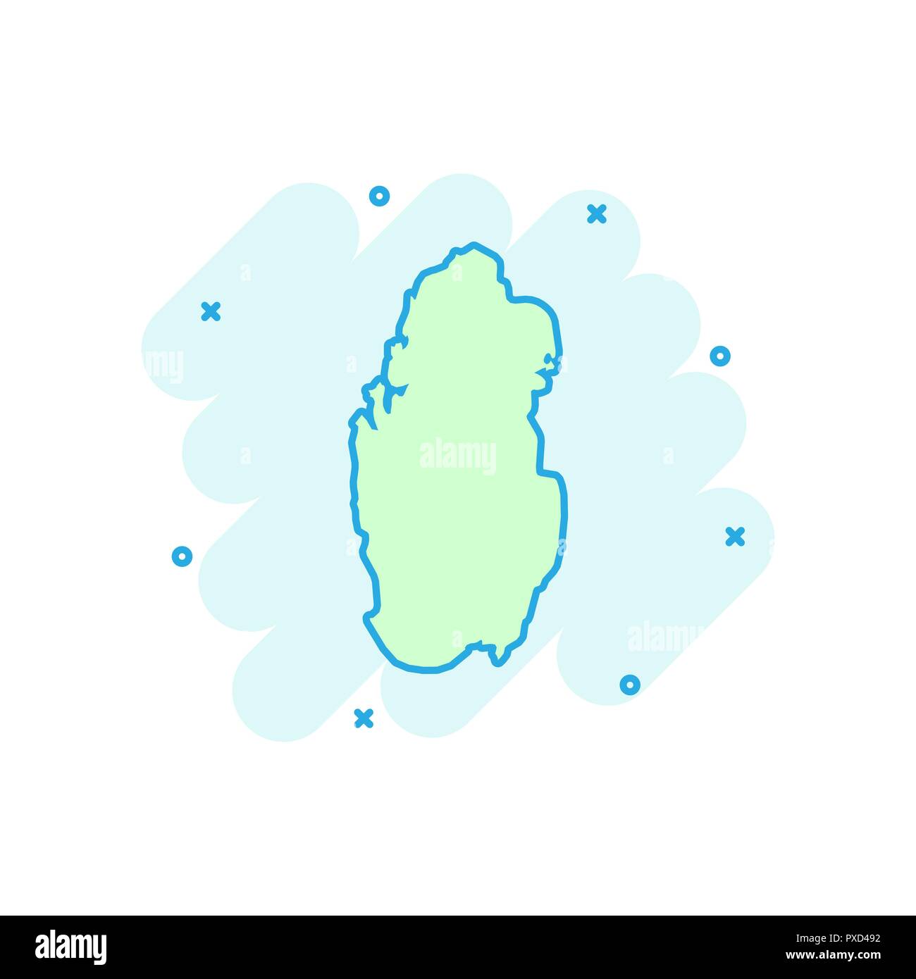 Vector cartoon Qatar map icon in comic style. Qatar sign illustration ...