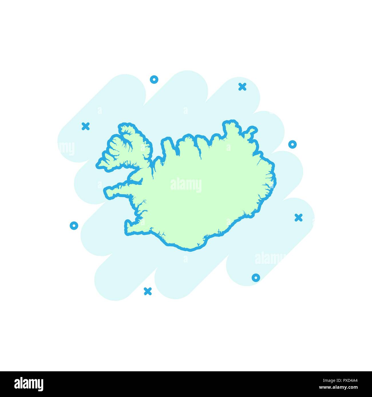 Vector cartoon Iceland map icon in comic style. Iceland sign ...