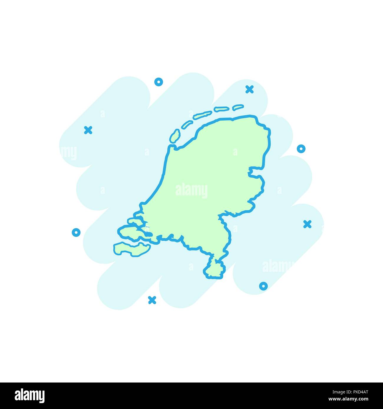 Vector cartoon Netherlands map icon in comic style. Netherlands sign ...