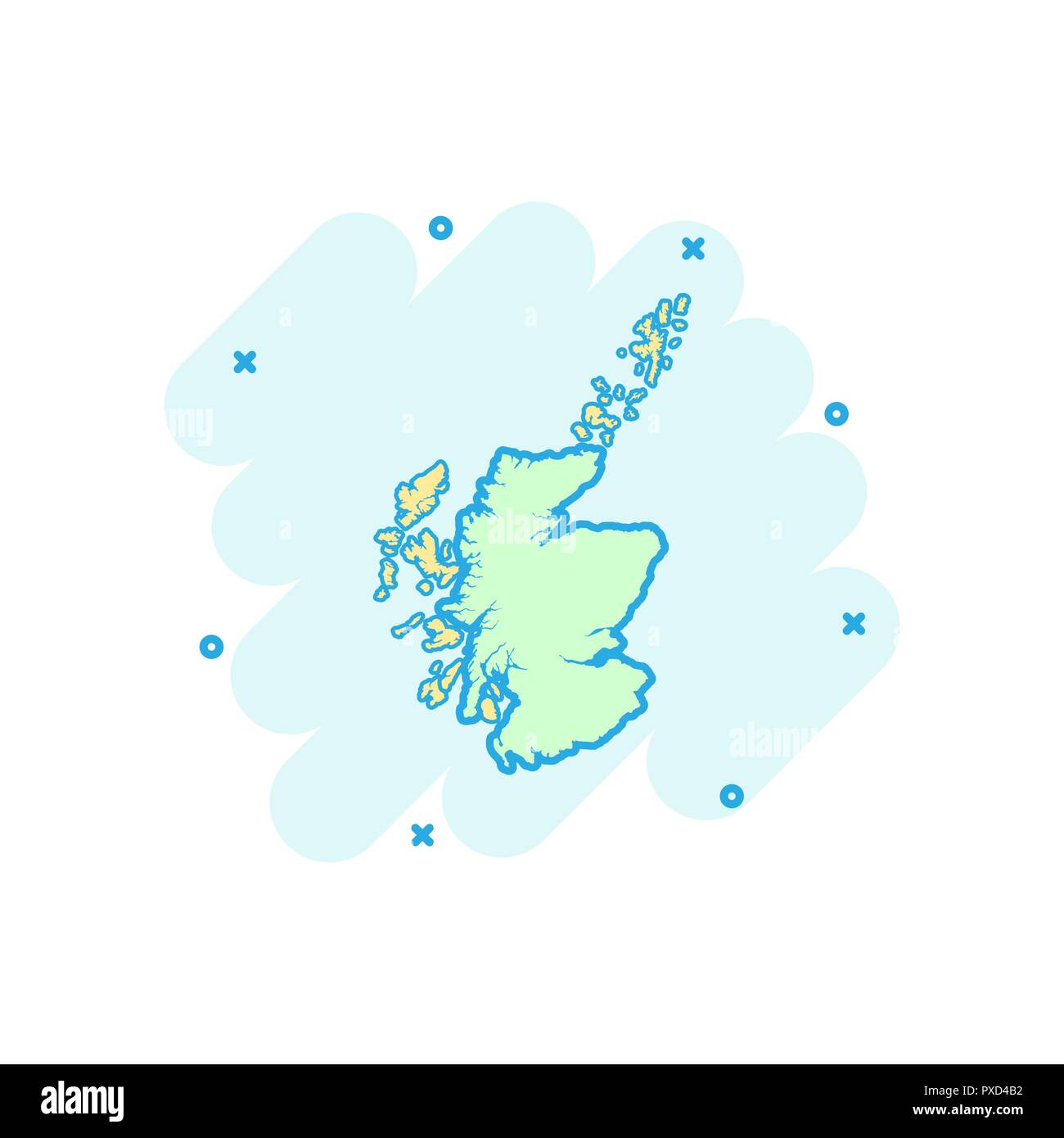Vector cartoon Scotland map icon in comic style. Scotland sign ...