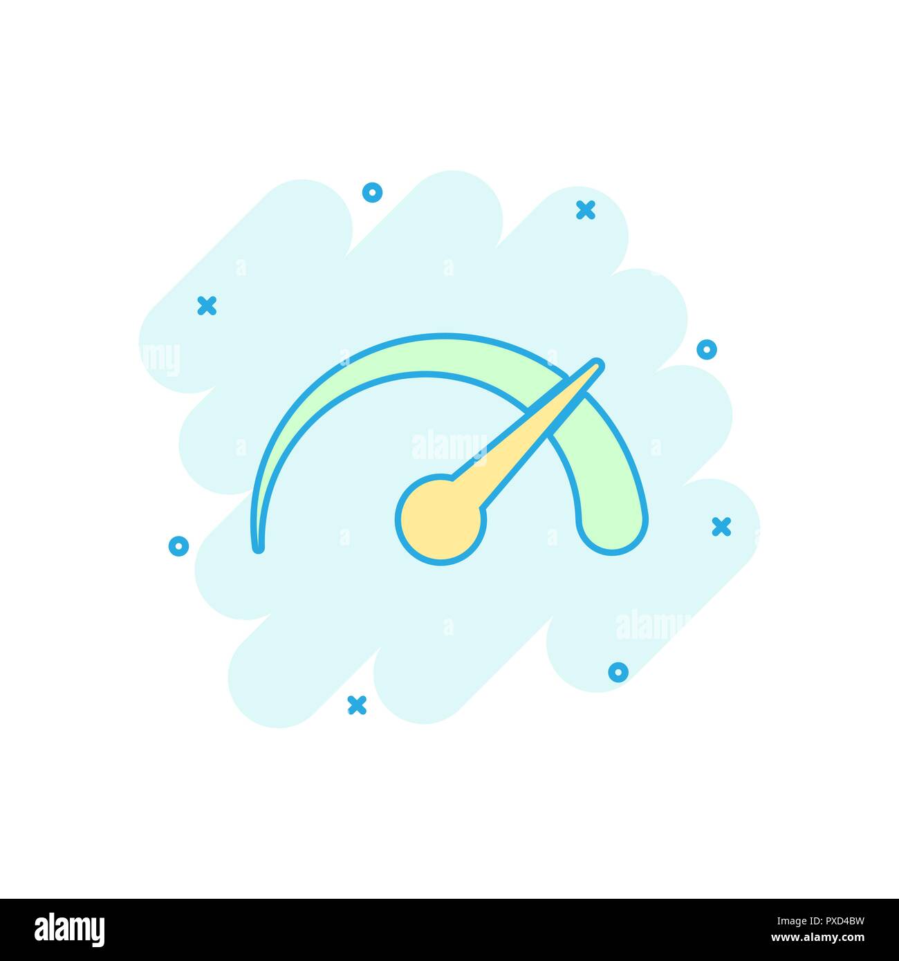 Vector cartoon dashboard icon in comic style. Level meter sign ...