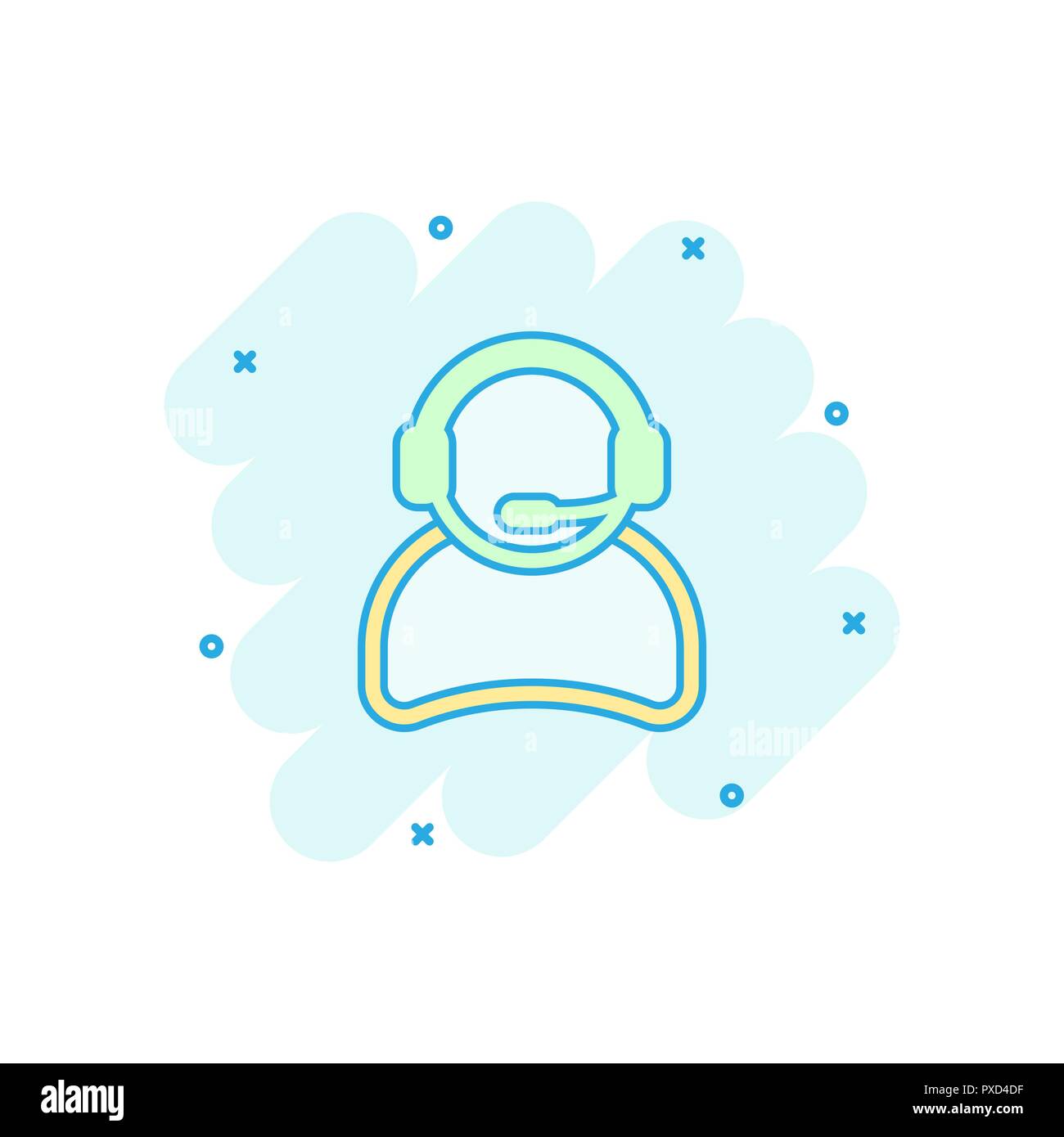Vector cartoon operator with microphone icon in comic style. Operator ...