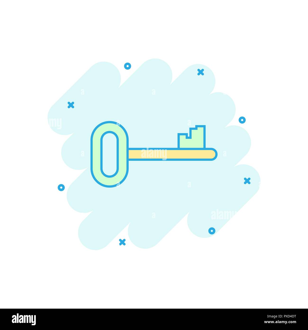Vector cartoon key icon in comic style. Secret keyword sign ...