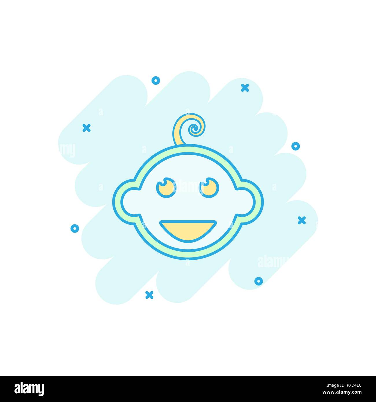 Vector cartoon newborn baby face icon in comic style. Child sign ...