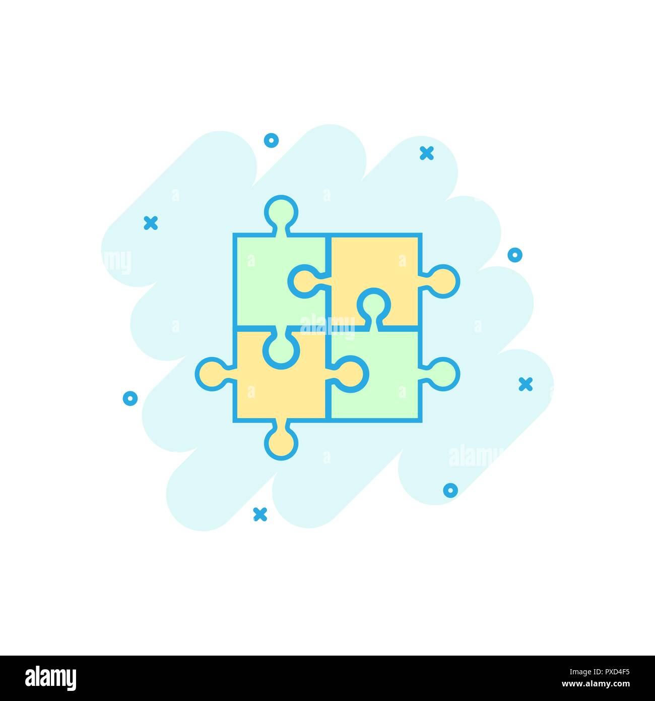 Vector cartoon jigsaw puzzle icon in comic style. Jigsaw sign ...