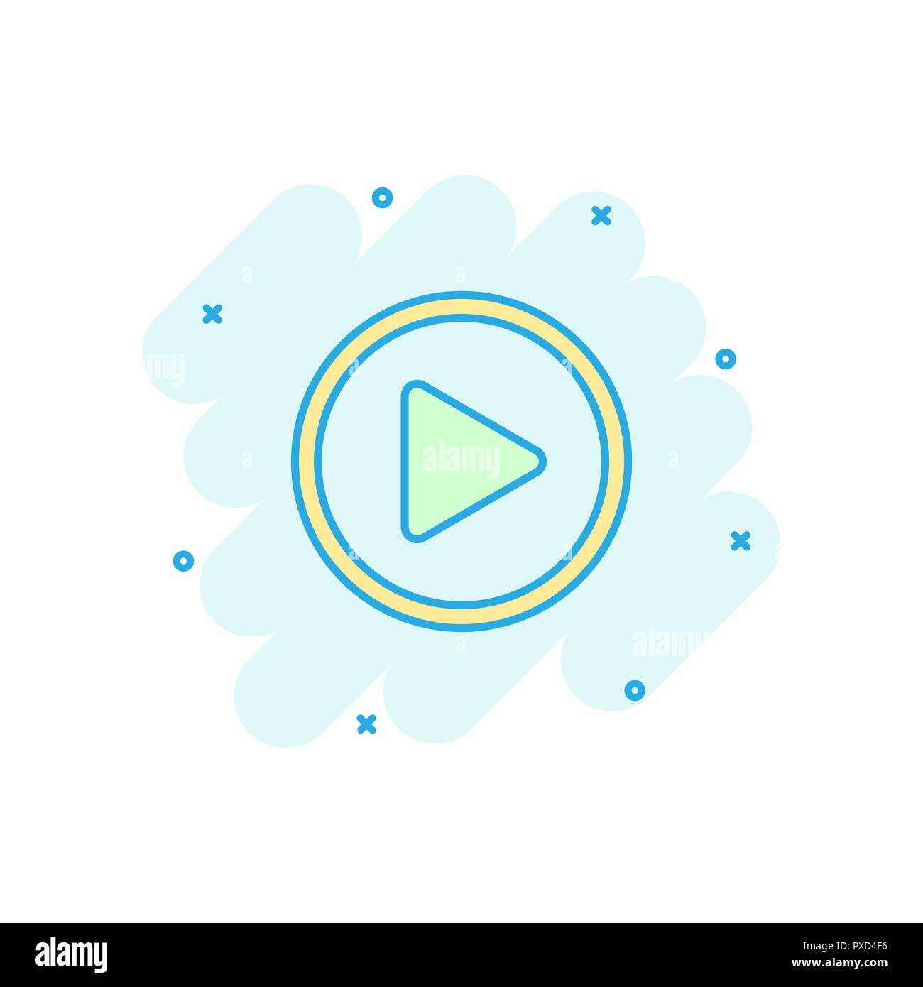 Vector cartoon play button icon in comic style. Play video sign ...