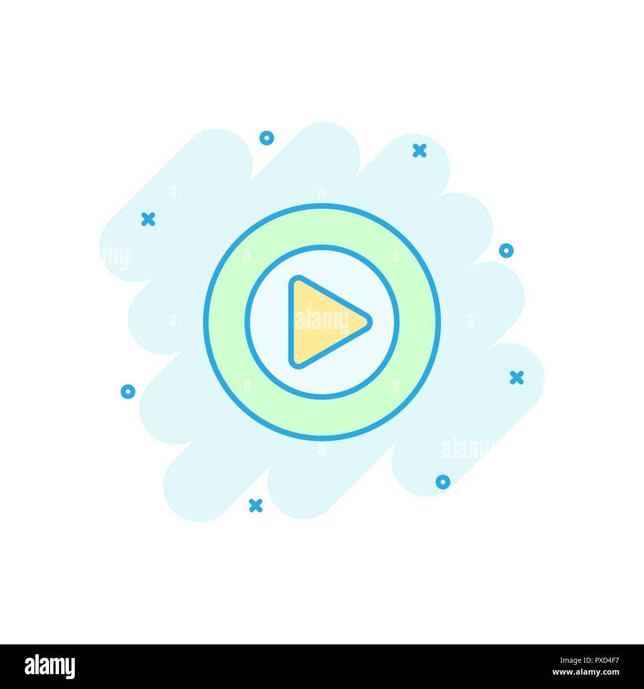 Vector cartoon play button icon in comic style. Play video sign ...