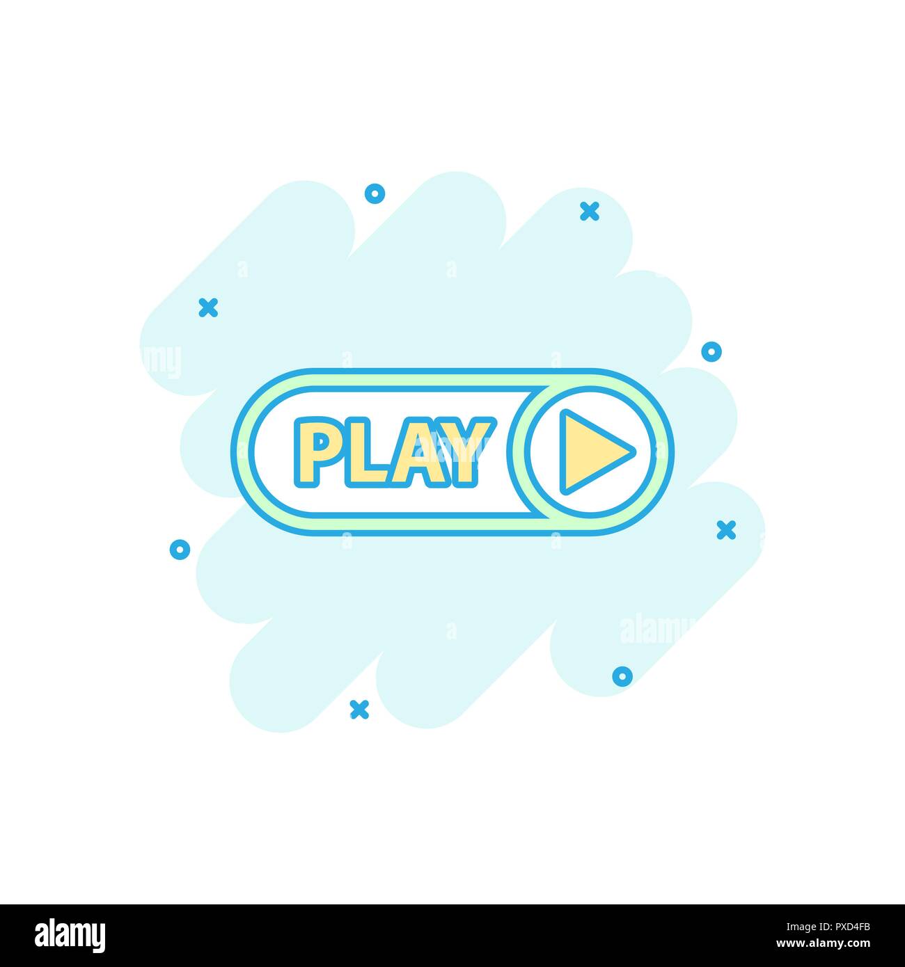 Vector cartoon play button icon in comic style. Play video sign ...