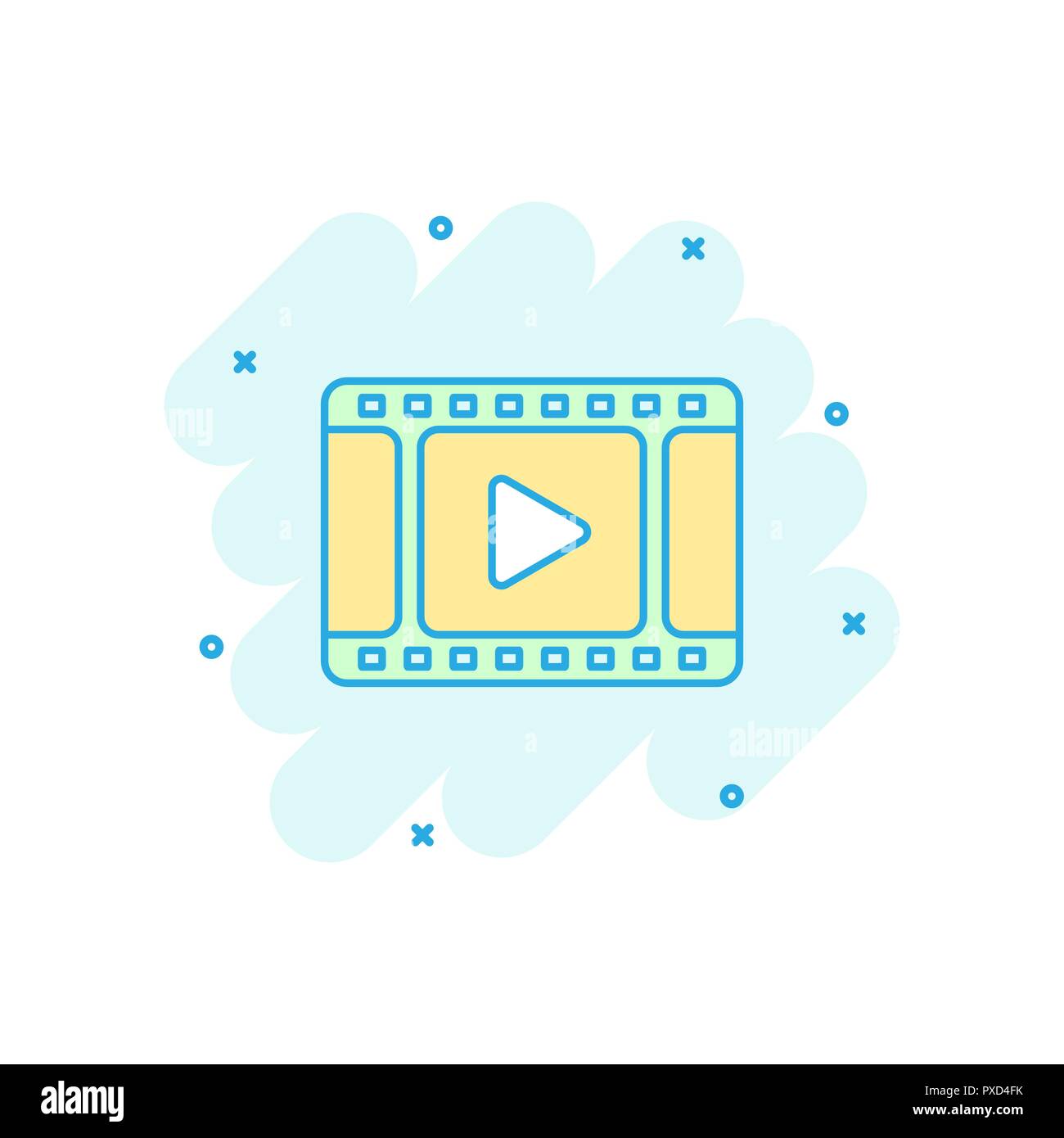 Vector cartoon play button icon in comic style. Play video sign ...