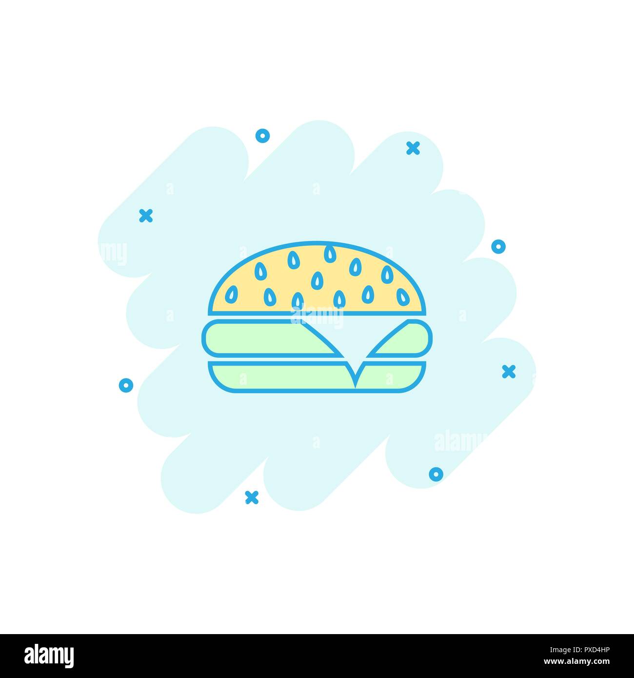 Vector cartoon burger fast food icon in comic style. Hamburger sign ...