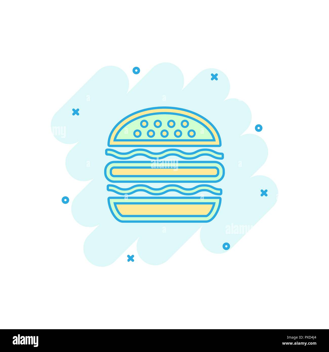 Vector cartoon burger fast food icon in comic style. Hamburger sign ...