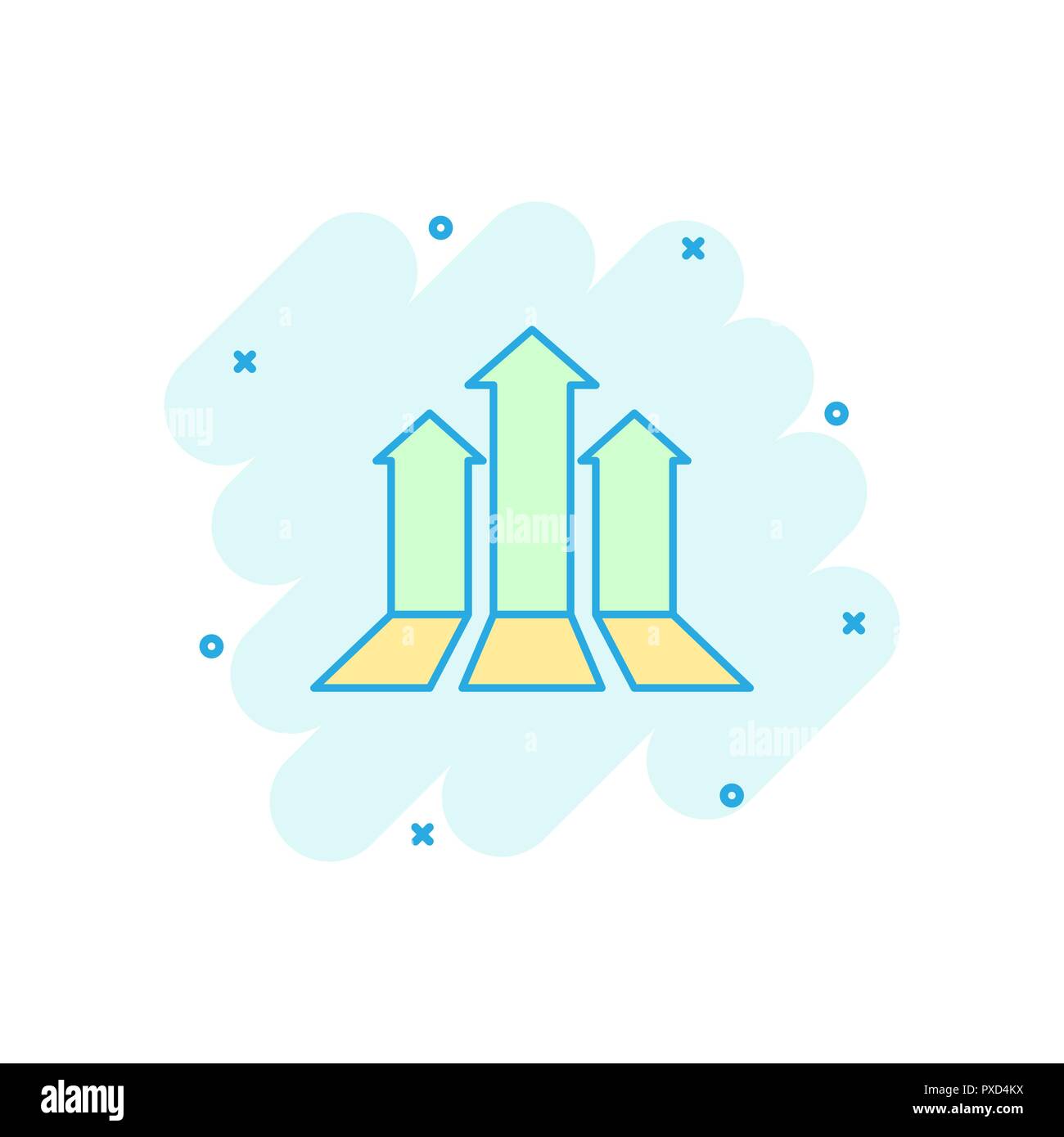 Vector cartoon arrow growing graph icon in comic style. Progress arrow ...