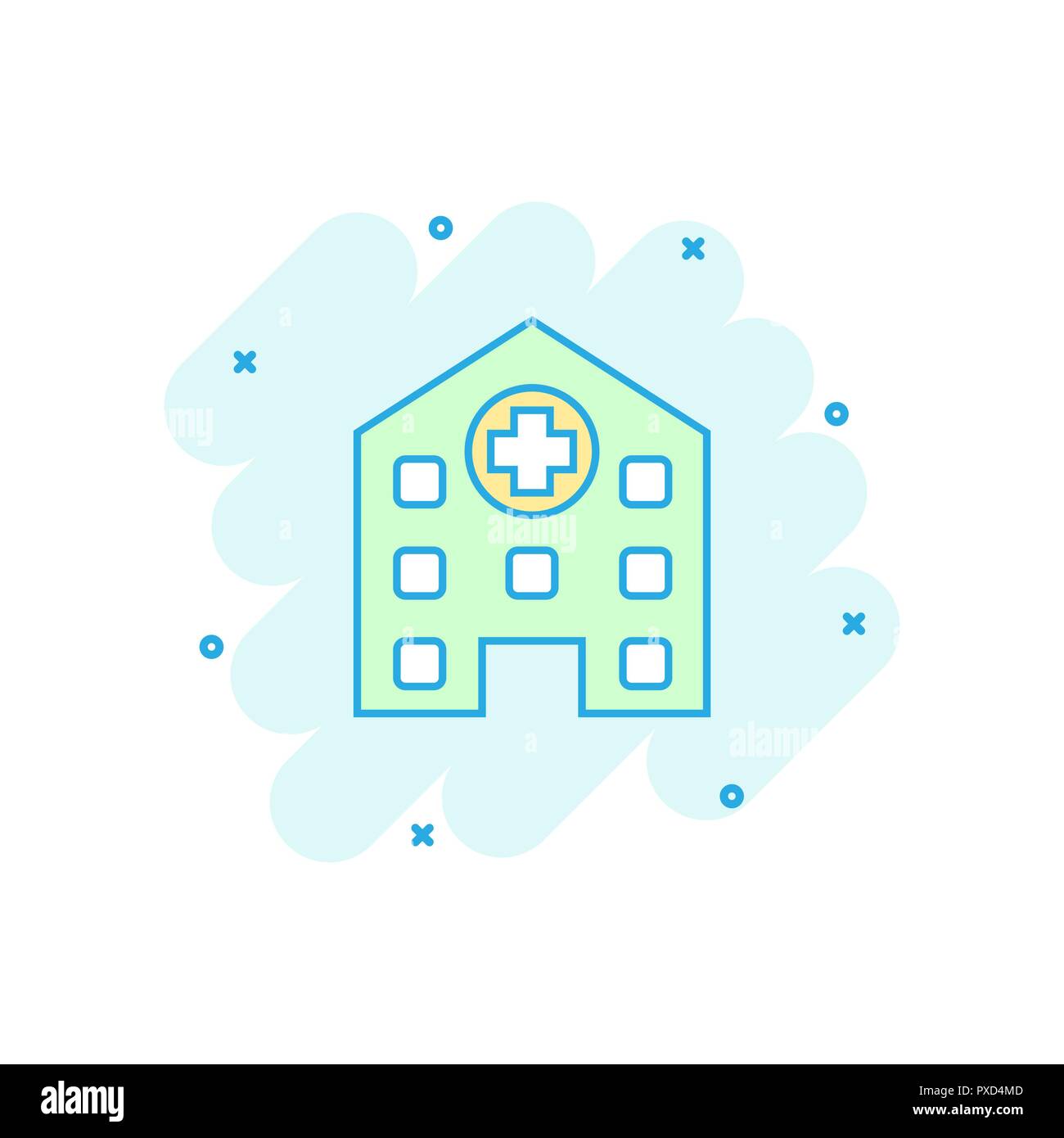 Vector cartoon hospital building icon in comic style. Infirmary medical ...