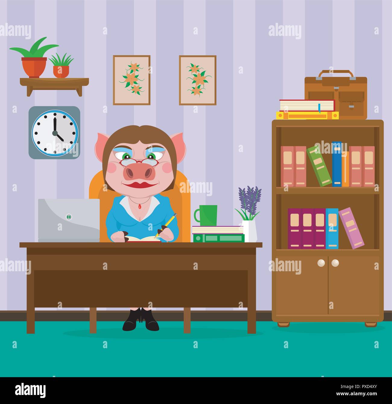 Lady pig in the office. Office worker, Director, boss, Manager. Vector ...