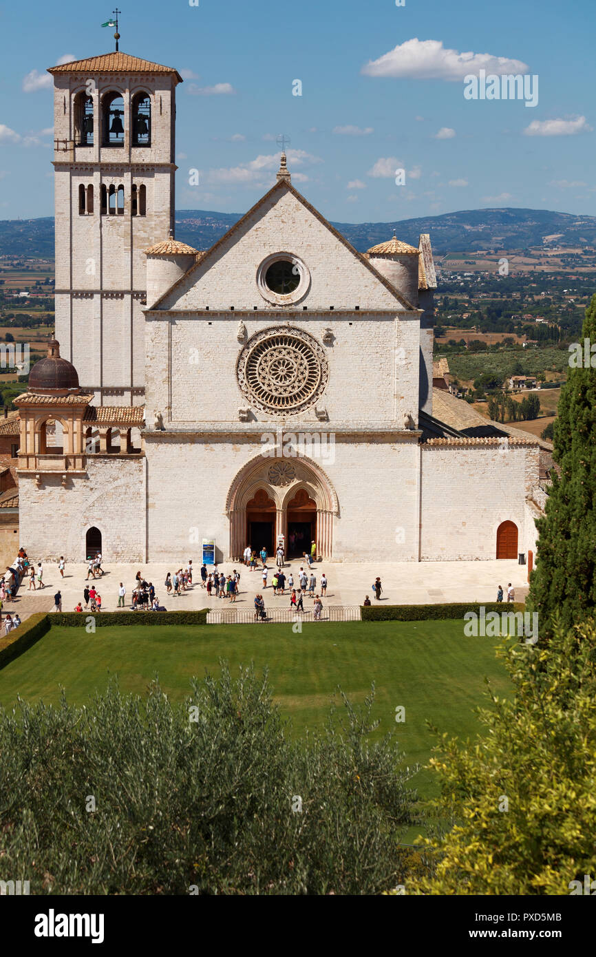 Assisi, Italy - August 16, 2018: Aerial view of people walking at the ...