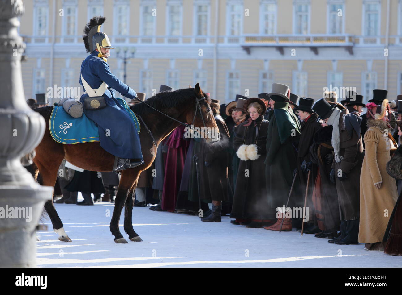 St. Petersburg, Russia - February 28, 2018: Actors during filming the ...