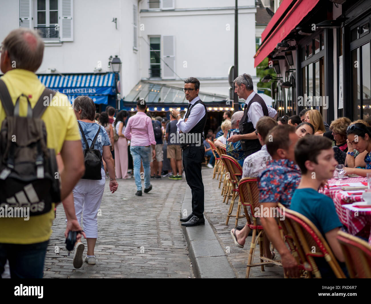 Paris, France - August 12, 2018 : A Waiter waiting for a customers at ...