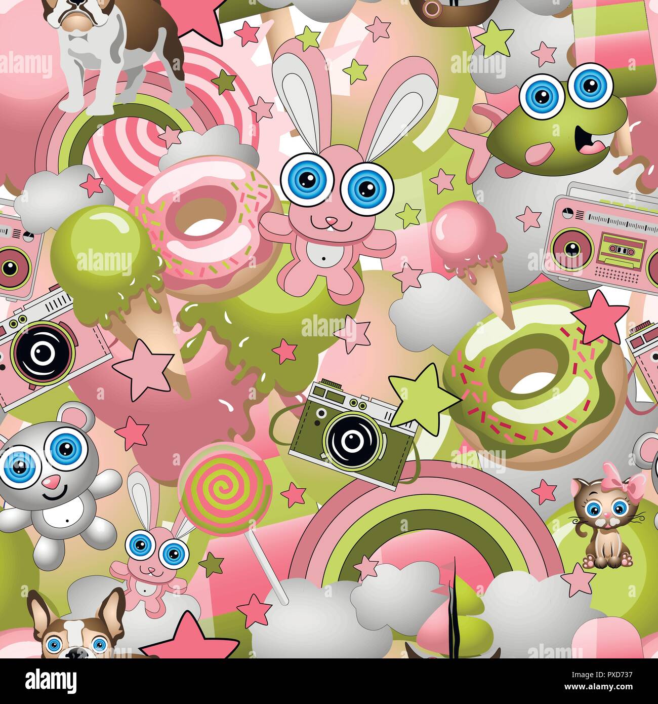 Seamless pattern with childish cartoon style elements. Child concept ...