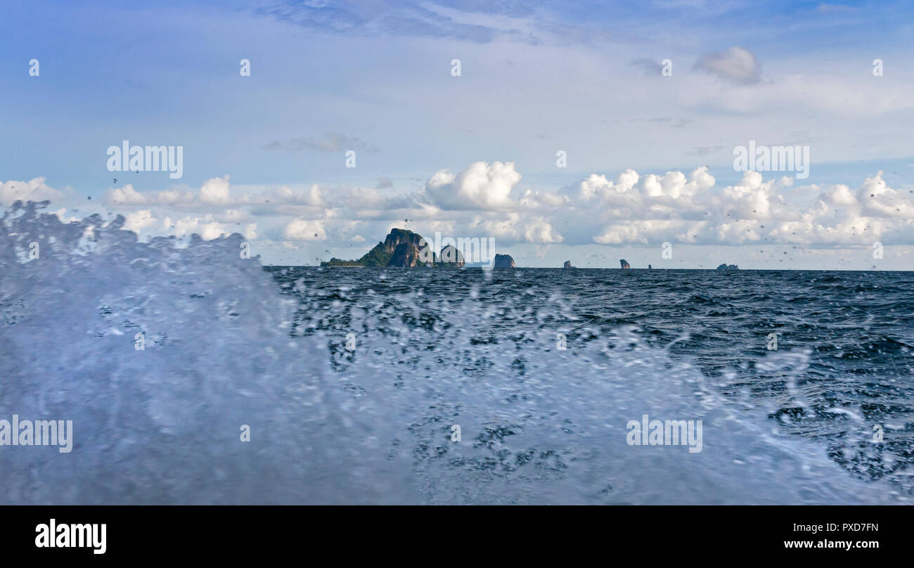 Water spray. On board a Long Tail boat, Krabi, Thailand, SE Asia Stock ...