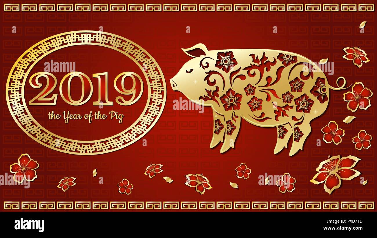 Happy chinese new year 2019 Zodiac sign with gold paper cut art and ...